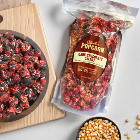 Large Gourmet Dark Chocolate Cherry Popcorn Bag – Signature Popcorn