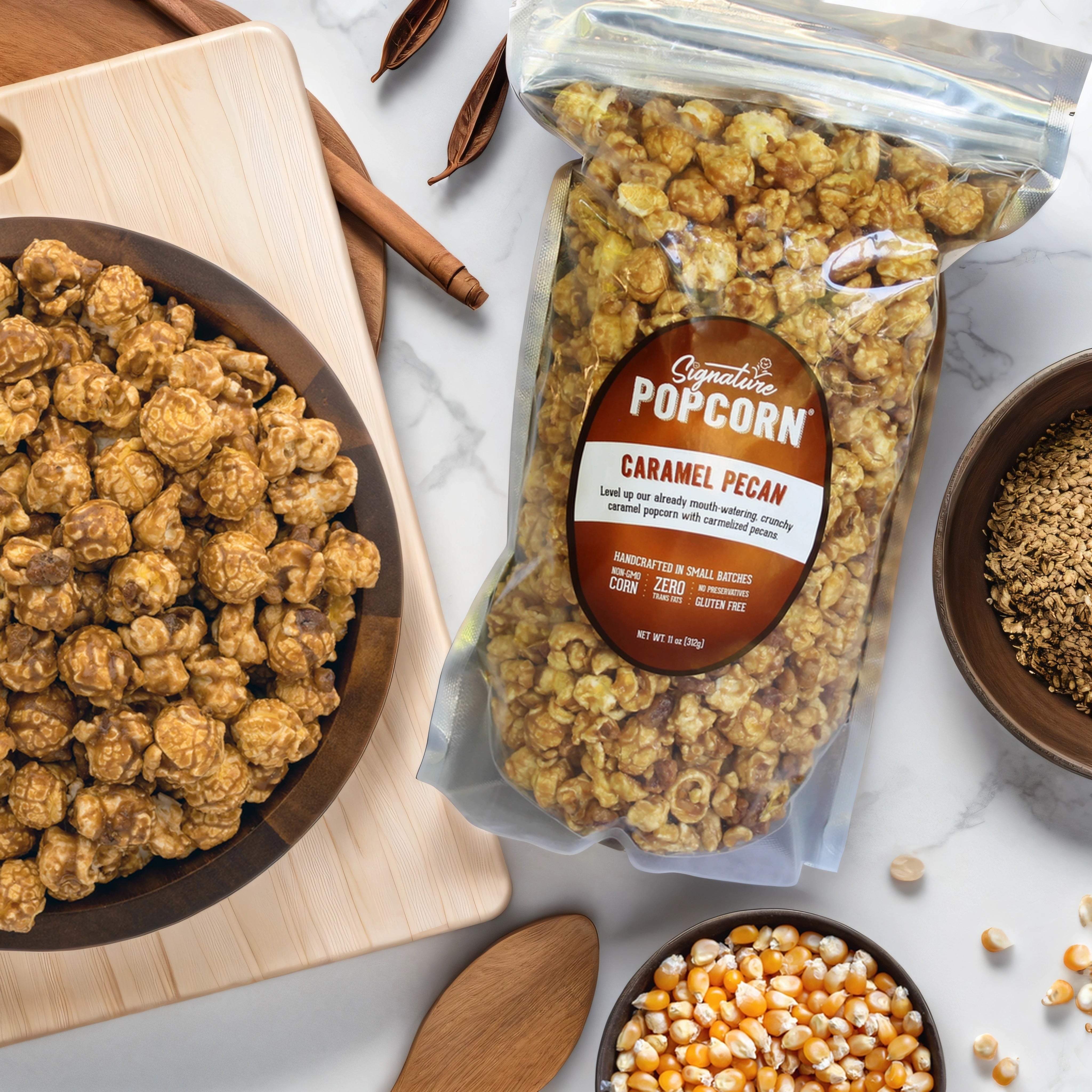 Large Gourmet Caramel Pecan Popcorn Bag – Signature Popcorn