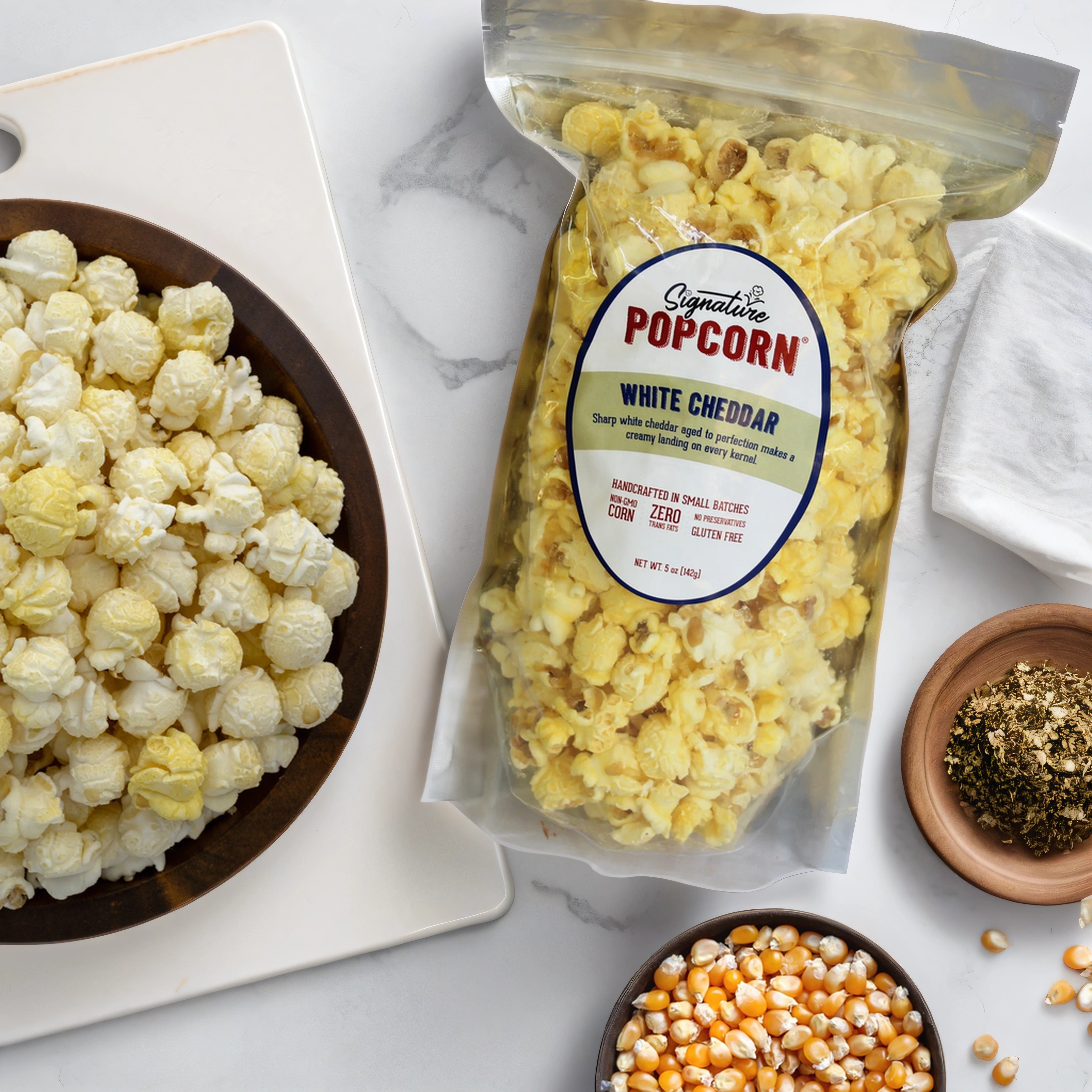 Large Gourmet White Cheddar Popcorn Bag – Signature Popcorn